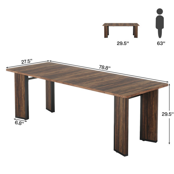 Millwood Pines Chrystalyn 78.8 Inch Rectangular Dining Table for 6-8 People, Extra Long Dining ...